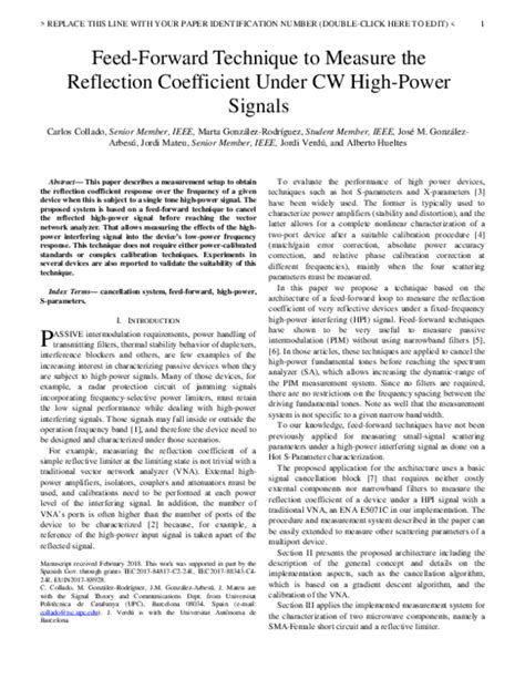 Pdf Feed Forward Technique To Measure The Reflection Coefficient Under Cw High Power Signals