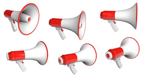 빨간색 메가폰 라우드 스피커를 설정합니다 클리핑 경로가 있는 흰색 배경에서 격리됩니다 3d 렌더 0명에 대한 스톡 사진 및 기타 이미지 Istock
