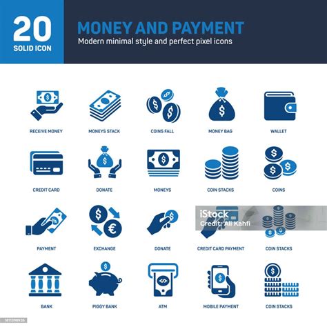 돈과 지불 단색 아이콘 돈 가방 동전 교환 신용 카드 솔리드 아이콘 컬렉션이 포함되어 있습니다 벡터 일러스트 레이 션입니다 웹사이트 디자인 로고 앱 템플릿 Ui 등 아이콘에