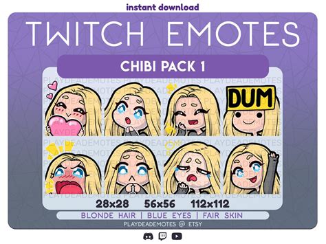 Chibi Girl Emote Pack Blonde Hair Blue Eyes Fair Skin Sleepy Yawn Laugh Waving Hi