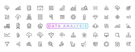 Big Data Analysis Thin Line Icon Set Data Vector Image