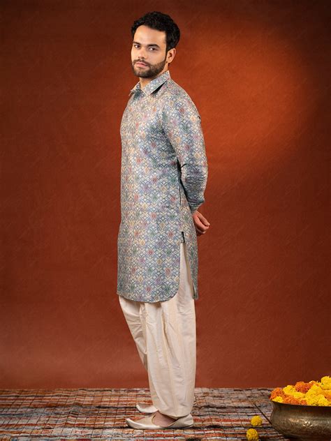 Multi Color Printed Pathani Salwar Set The Ethnic Co