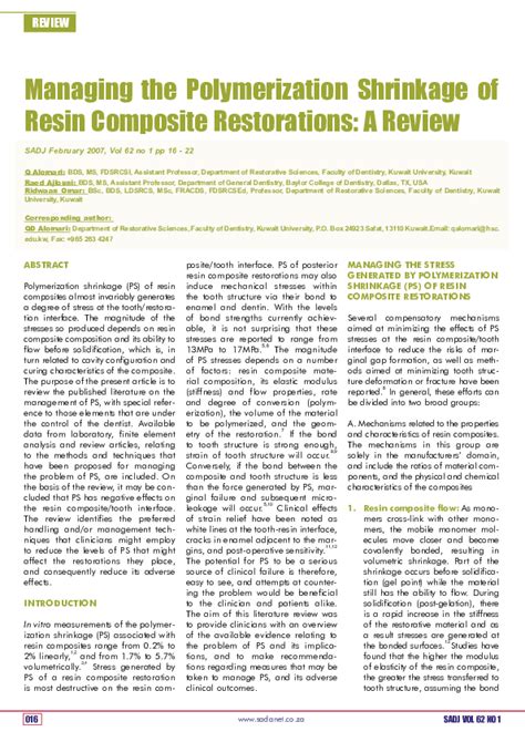 Pdf Managing The Polymerization Shrinkage Of Resin Composite Restorations A Review