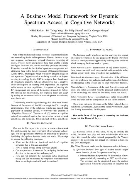 Pdf A Business Model Framework For Dynamic Spectrum Access In Cognitive Networks