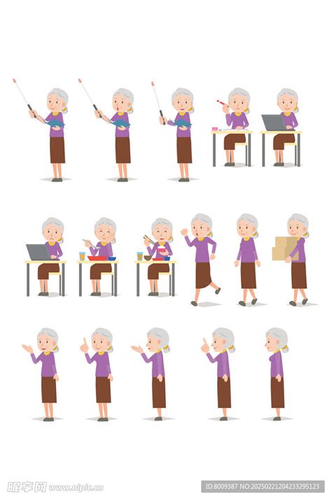 卡通老奶奶表情动作插画设计图 广告设计 广告设计 设计图库 昵图网