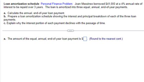 Solved Loan Amortization Schedule Personal Finance Problem