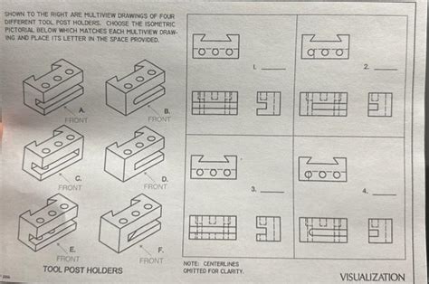 solved shown to the right are multiview drawings of four