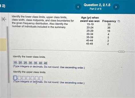 Solved Identify The Lower Class Limits Upper Class Limits Chegg Com