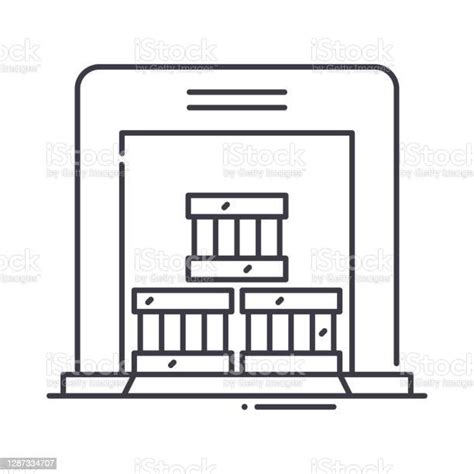 웨어하우스 아이콘 선형 격리 된 그림 얇은 선 벡터 웹 디자인 기호 흰색 배경에 편집 가능한 스트로크와 개요 개념 기호 개체