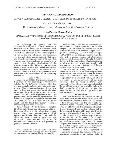 Pdf Technical Information Exact Nonparametric Statistical Methods In