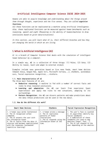 [cs][igcse] Artificial Intelligence Notes And Activities Teaching Resources