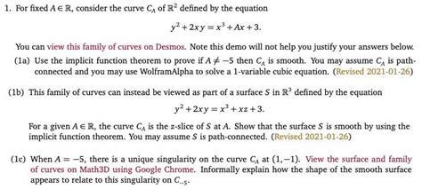 Solved 1 For Fixed A R Consider The Curve CA Of R2 Chegg Com