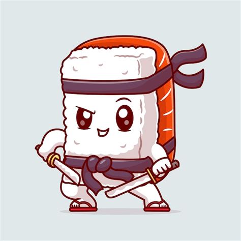 Premium Vector Cute Sushi Ninja Holding Sword Cartoon Vector Icon