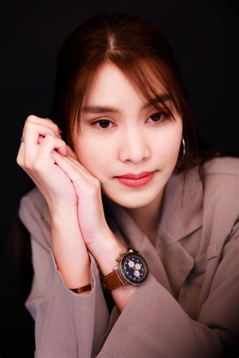 Portrait Closeup Studio Shot Of Asian Young Glamour Trendy Urban