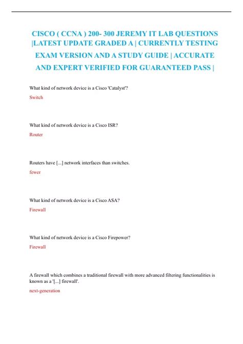 Cisco Ccna 200 300 Jeremy It Lab Questions Latest Update Graded A