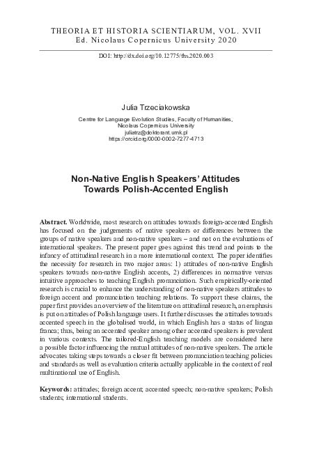 Pdf Non Native English Speakers Attitudes Towards Polish Accented English