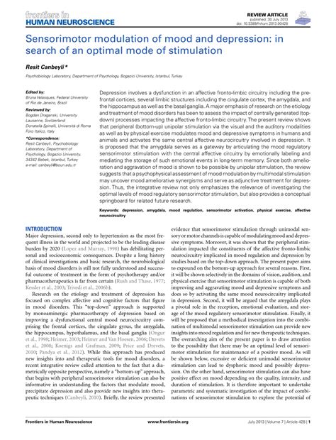 Pdf Sensorimotor Modulation Of Mood And Depression In Search Of An