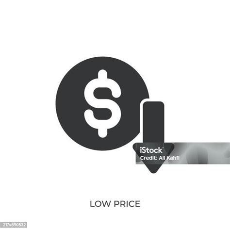 낮은 가격 글리프 솔리드 아이콘입니다 어디에나 적용할 수 있는 단색 아이콘 단순하고 픽셀 완벽하며 현대적인 스타일 미국 화폐 단위에 대한 스톡 벡터 아트 및 기타 이미지