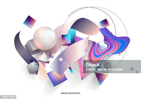 다채로운 기하학적 추상 구성컴포지션은 3d 기하학적 모양과 리본을 착색 디자인 웹 배너 브로셔 및 기타 요소에 대한 요소 포스터