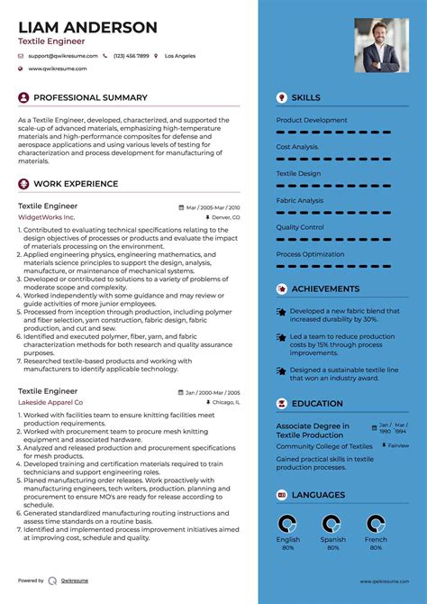 Textile Engineer Resume Samples Templates For