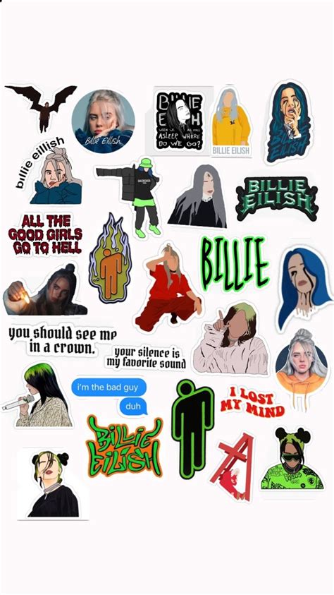 Planche A Autocollants Billie Eilish 💚🖤 Billie Eilish Billie Cute