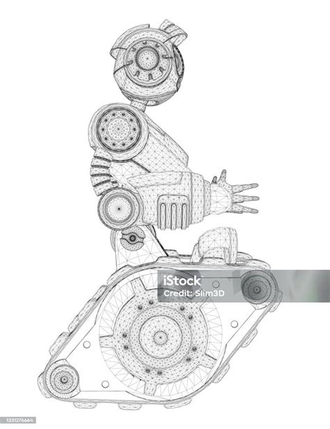 흰색 배경에 격리 된 로봇 와이어 프레임 측면 보기입니다 벡터 일러스트레이션 3차원 형태에 대한 스톡 벡터 아트 및 기타 이미지 3차원 형태 고풍스런 과학 Istock