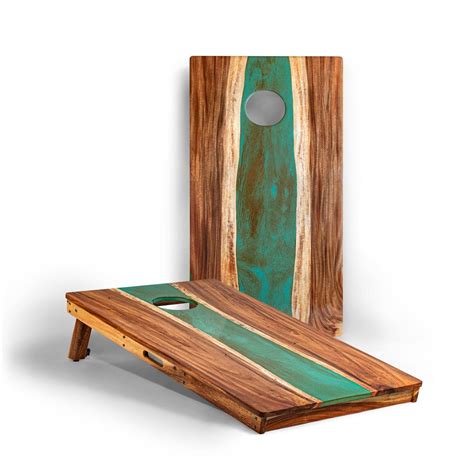 The River Epoxy Resin With Live Edge Acacia Pathfinder Art Cornhole