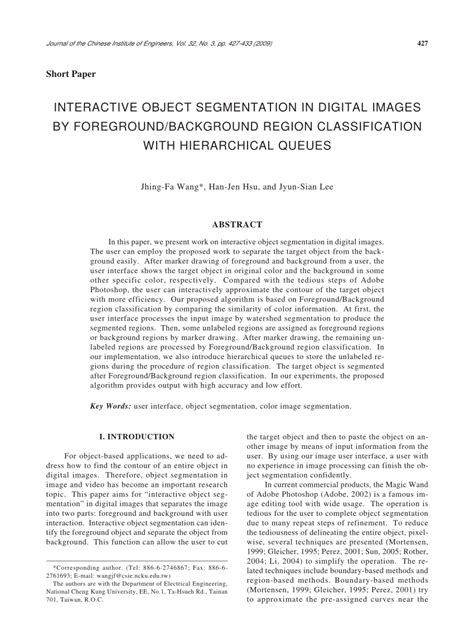 Pdf Interactive Object Segmentation In Digital Images By Foreground Background Region