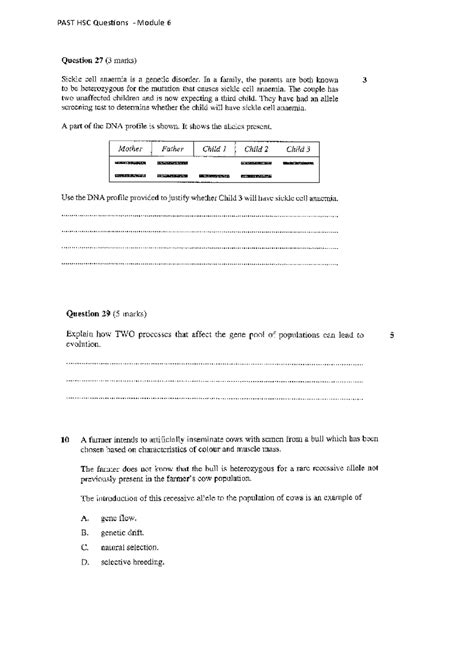 For Babe PAST HSC Questions DNA Profiling Sequencing Gene Flow