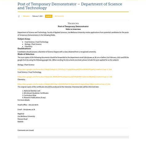 Temporary Demonstrator Uva Wellassa University