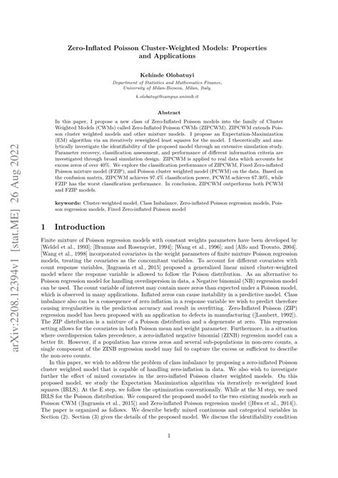 pdf zero inflated poisson cluster weighted models properties and