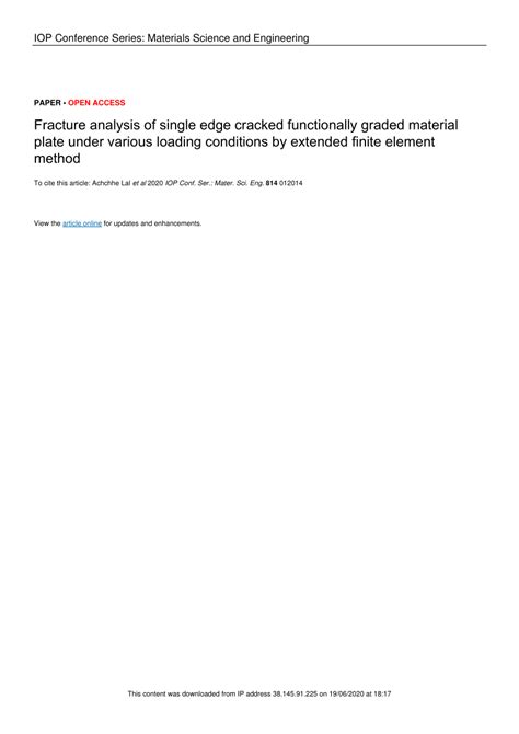 Pdf Fracture Analysis Of Single Edge Cracked Functionally Graded Material Plate Under Various