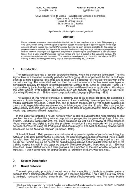 Pdf A Neural Network Approach To Part Of Speech Tagging