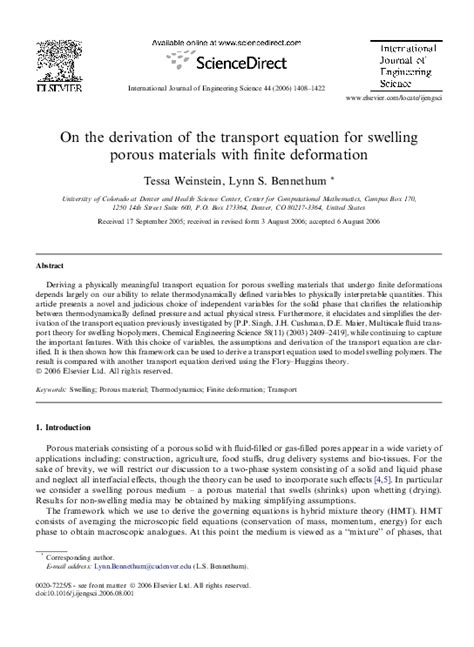 Pdf On The Derivation Of The Transport Equation For Swelling Porous