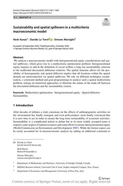 Sustainability And Spatial Spillovers In A Multicriteria Macroeconomic Model Request Pdf