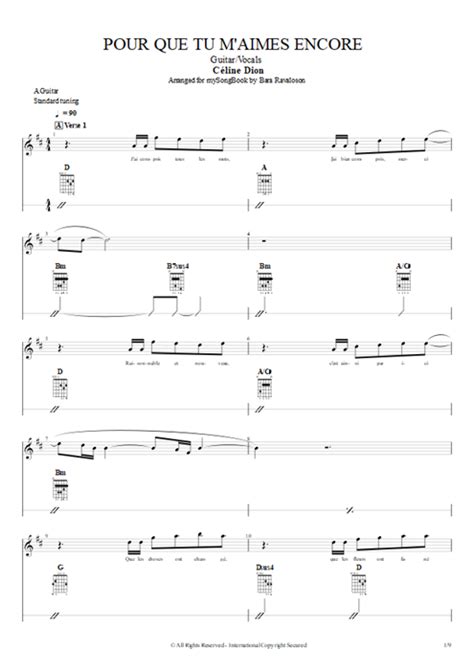 Tablature Pour Que Tu Maimes Encore De Céline Dion Guitar Pro