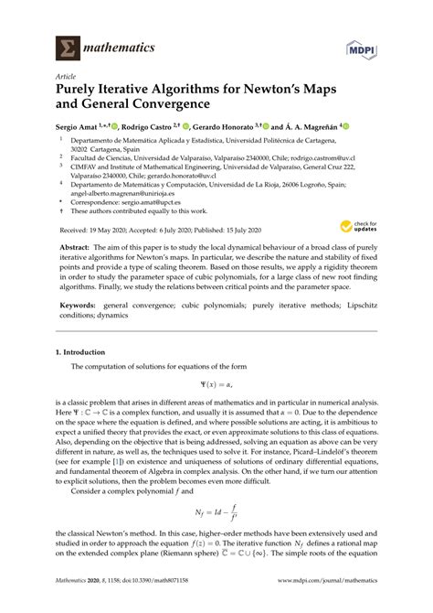 Pdf Purely Iterative Algorithms For Newtons Maps And General Convergence