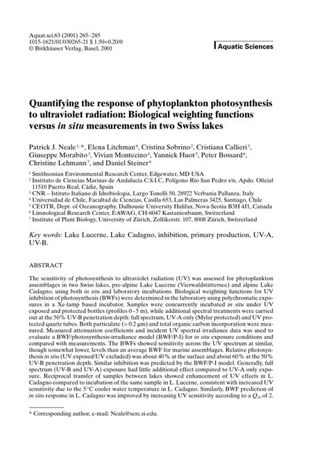 Pdf Quantifying The Response Of Phytoplankton Photosynthesis To
