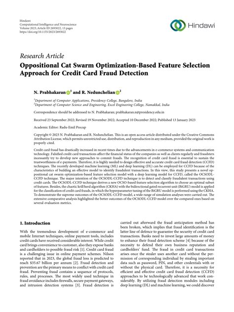 Pdf Oppositional Cat Swarm Optimization Based Feature Selection Approach For Credit Card Fraud