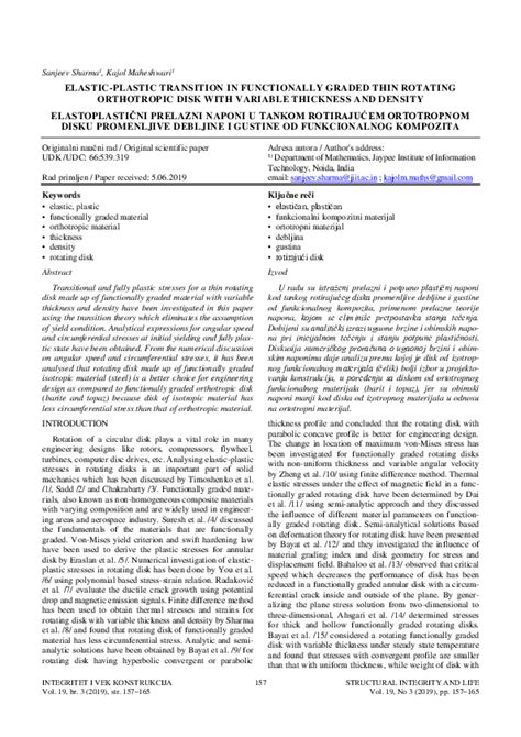 Pdf Plastic Stress Analysis In Functionally Graded Rotating Disks