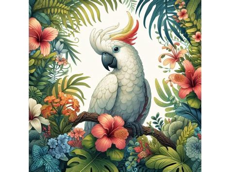 A Curious Cockatoo Surrounded By Tropica Graphic By Kulturrno · Creative Fabrica