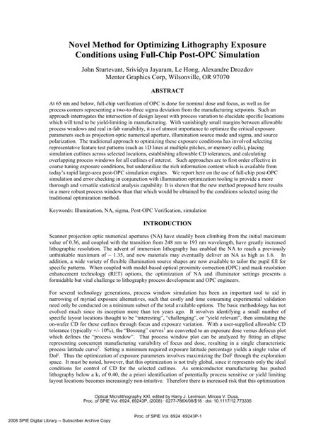pdf novel method for optimizing lithography exposure conditions using