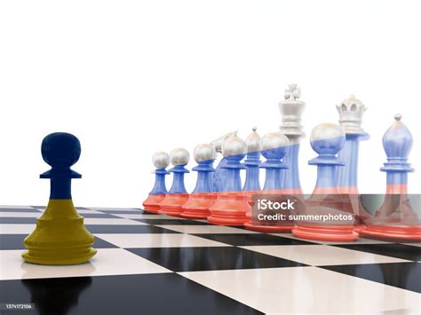 우크라이나 Vs 러시아 전쟁 같은 체스 폰 우크라이나 혼자 왼쪽 3d 렌더링 3차원 형태에 대한 스톡 사진 및 기타 이미지