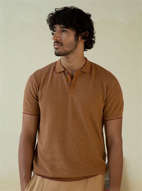 Buy Terracotta Knit Polo Casual Gold Solid Polos For Men Online Andamen