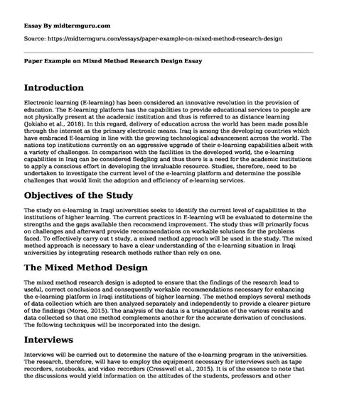 📌 Paper Example On Mixed Method Research Design Free Essay Term