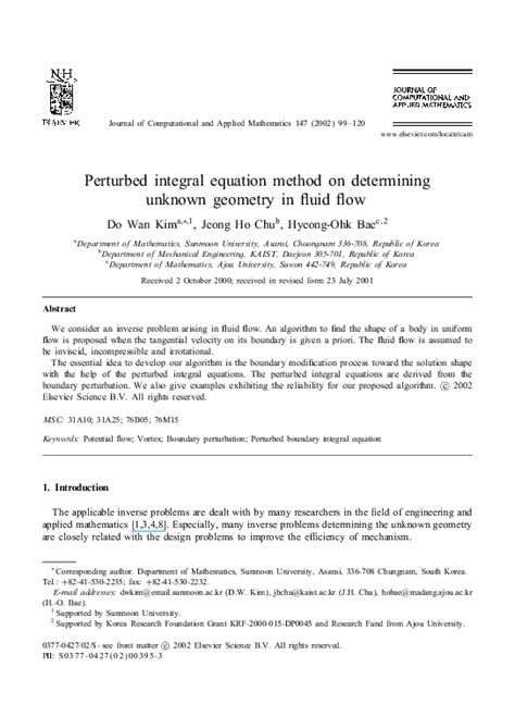 Pdf Perturbed Integral Equation Method On Determining Unknown Geometry In Fluid Flow