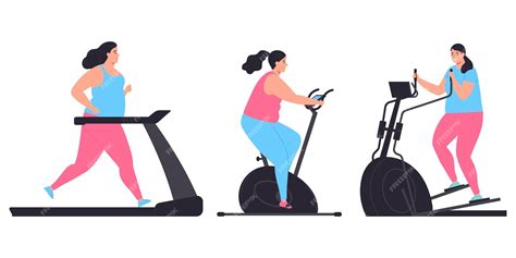 Mulheres Gordas Fazendo Exercícios Em Máquinas De Cardio Perda De Peso