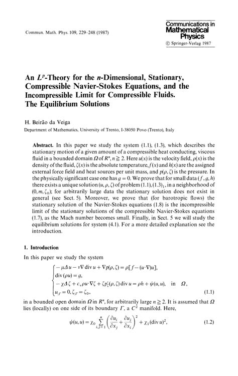 Pdf An Lp Theory For The N Dimensional Stationary Compressible Navier Stokes Equations And