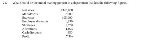 Solved What Should Be The Initial Markup Percent In A Chegg