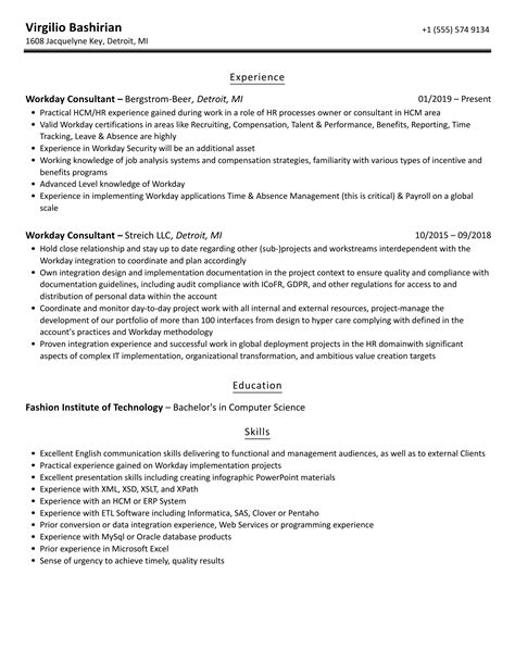 Workday Consultant Resume Samples Velvet Jobs